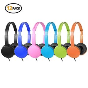 Kaysent School Headphones for Classroom Students - (KHPC-12Mixed) 12 Packs Multi-Colors Kids' Headphones for School, Library, Computers, Children and Adult(No Microphone)