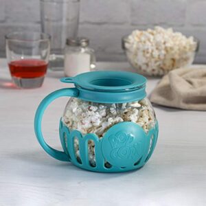 Ecolution Patented Micro-Pop Microwave Popcorn Popper with Temperature Safe Glass, 3-in-1 Lid Measures Kernels and Melts Butter, Made Without BPA, Dishwasher Safe, 1.5-Quart, Teal