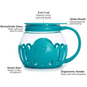 Ecolution Patented Micro-Pop Microwave Popcorn Popper with Temperature Safe Glass, 3-in-1 Lid Measures Kernels and Melts Butter, Made Without BPA, Dishwasher Safe, 1.5-Quart, Teal