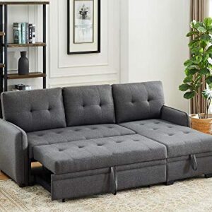 INFINI FURNISHINGS Reversible Storage Chaise Lounge 84" Wide Sectional Sofa with Pull Out Sleeper Bed, Dark Gray