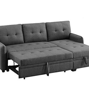 INFINI FURNISHINGS Reversible Storage Chaise Lounge 84" Wide Sectional Sofa with Pull Out Sleeper Bed, Dark Gray