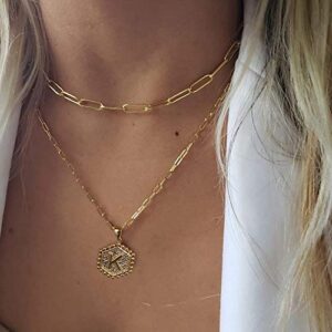 Dainty Layering Initial Necklaces for Women Trendy, Paperclip Chain Necklace for Women Simple Cute Hexagon Letter Pendant Initial M Necklace Choker Necklaces Gold Layered Necklaces for Women Trendy