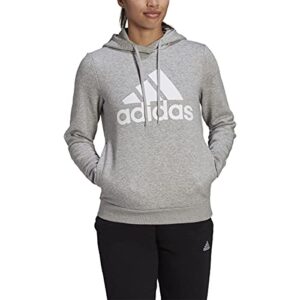 adidas women's standard loungewear essentials logo fleece hoodie, medium grey heather/white