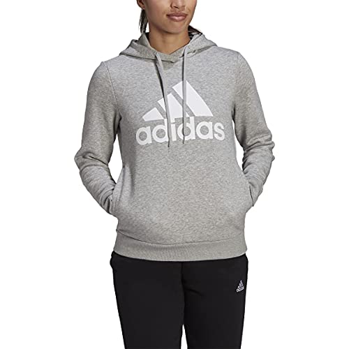 adidas Women's Standard Loungewear Essentials Logo Fleece Hoodie, Medium Grey Heather/White