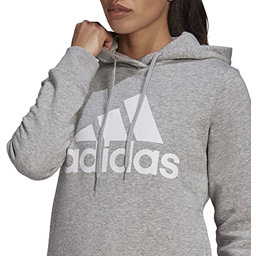 adidas Women's Standard Loungewear Essentials Logo Fleece Hoodie, Medium Grey Heather/White