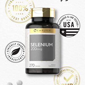 Selenium Supplement | 200mcg Tablets | Vegetarian, Non-GMO, Gluten Free | by Carlyle