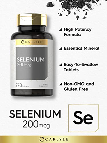 Selenium Supplement | 200mcg Tablets | Vegetarian, Non-GMO, Gluten Free | by Carlyle