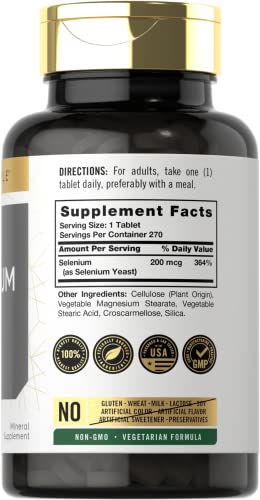 Selenium Supplement | 200mcg Tablets | Vegetarian, Non-GMO, Gluten Free | by Carlyle