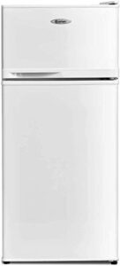 moccha 3.4cu ft. compact refrigerator, fridge freezer w/double doors, 7 levels thermostat, quiet mini fridge for kitchen, dorm, apartment, bar, office (white)