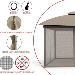 Gazebo Mosquito Netting Screen 4-Panels Universal Replacement for Patio, Outdoor Canopy, Garden and Backyard (12'x12', Beige)