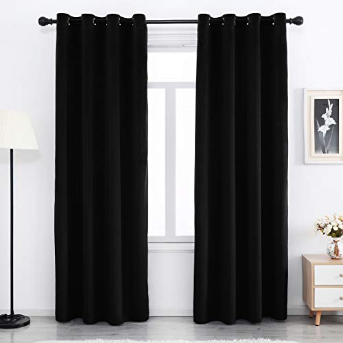 SPXTEX Black Velvet Blackout Curtains for Living Room 84 inches Long Sliding Door Curtains Heavy Velvet Curtains for Bedroom Thermal Insulated Velvet Curtains Grommet Velvet Drapes Set of 1 Panel