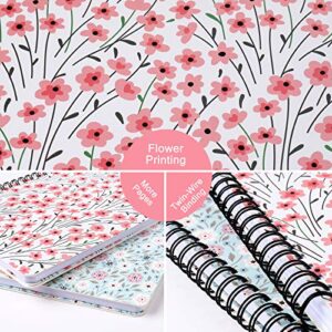 Spiral Notebooks 6 × 8 Inch, 4 Pack College Rule Journals for Scool Supplies Women Girls, Hardcover Floral Notebooks Bulk Lined, Inner Pocket, 320 Sheets/640 Pages, A5 Size