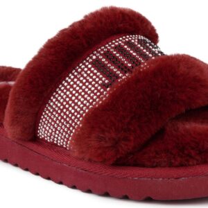 Juicy Couture Women's Slide Sandals With Faux Fur Slipper Sandals, Furry Slides, Womens Slip On Slippers-Halo-Burgundy-6