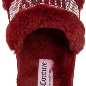 Juicy Couture Women's Slide Sandals With Faux Fur Slipper Sandals, Furry Slides, Womens Slip On Slippers-Halo-Burgundy-6