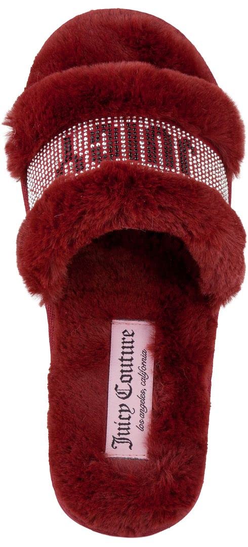 Juicy Couture Women's Slide Sandals With Faux Fur Slipper Sandals, Furry Slides, Womens Slip On Slippers-Halo-Burgundy-6