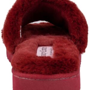 Juicy Couture Women's Slide Sandals With Faux Fur Slipper Sandals, Furry Slides, Womens Slip On Slippers-Halo-Burgundy-6