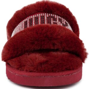 Juicy Couture Women's Slide Sandals With Faux Fur Slipper Sandals, Furry Slides, Womens Slip On Slippers-Halo-Burgundy-6