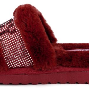 Juicy Couture Women's Slide Sandals With Faux Fur Slipper Sandals, Furry Slides, Womens Slip On Slippers-Halo-Burgundy-6