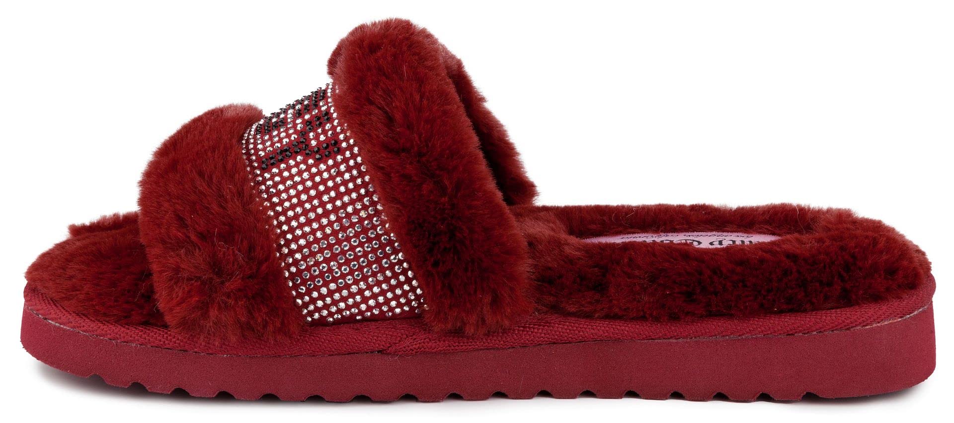 Juicy Couture Women's Slide Sandals With Faux Fur Slipper Sandals, Furry Slides, Womens Slip On Slippers-Halo-Burgundy-6