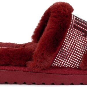 Juicy Couture Women's Slide Sandals With Faux Fur Slipper Sandals, Furry Slides, Womens Slip On Slippers-Halo-Burgundy-6