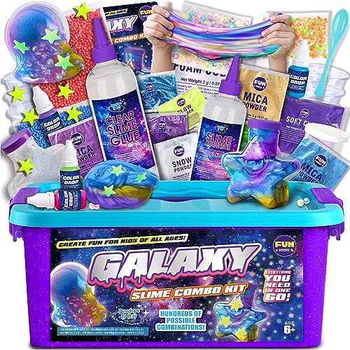 Toy Galaxy Slime Kit for Boys Girls 10-12, FunKidz Ultimate Fluffy Slime Making Kit for Kids Ages 8-10 D.I.Y. Glow, Galactic, Fun Slime Gifts