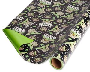 american greetings star wars mandalorian wrapping paper, the child/baby yoda (1 roll, 75 sq. ft.)