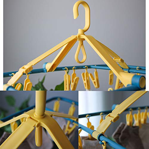 Foshine Drip Hanger Foldable Clip Hangers Plastic with 32 Drying Clips Wind-Proof Hook Underwear Hanger with Clips Laundry Drying Rack Hanger for Socks Bras Lingerie Cloand Plastic ClothesPins