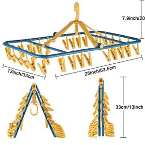 Foshine Drip Hanger Foldable Clip Hangers Plastic with 32 Drying Clips Wind-Proof Hook Underwear Hanger with Clips Laundry Drying Rack Hanger for Socks Bras Lingerie Cloand Plastic ClothesPins