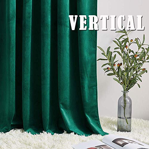 RYB HOME Green Velvet Curtains 108 inches - Extra Long Curtains for Sliding Glass Door Home Decor Room Darkening Curtains for Dinning Room Photography Backdrop, Emerald Green, 52 x 108, 2 Pcs