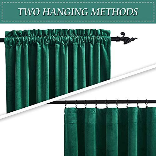 RYB HOME Green Velvet Curtains 108 inches - Extra Long Curtains for Sliding Glass Door Home Decor Room Darkening Curtains for Dinning Room Photography Backdrop, Emerald Green, 52 x 108, 2 Pcs