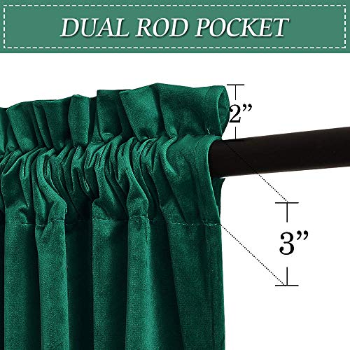 RYB HOME Green Velvet Curtains 108 inches - Extra Long Curtains for Sliding Glass Door Home Decor Room Darkening Curtains for Dinning Room Photography Backdrop, Emerald Green, 52 x 108, 2 Pcs