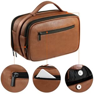 GANIBAGS Leather Toiletry Bag for Men, Travel Organizer Dopp Kit Waterproof Shaving Bag for Toiletries Accessories, Brown