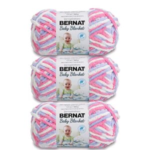 bernat baby blanket pink/blue ombre yarn - 3 pack of 100g/3.5oz - polyester - 6 super bulky - 72 yards - knitting, crocheting, crafts & amigurumi, chunky chenille yarn