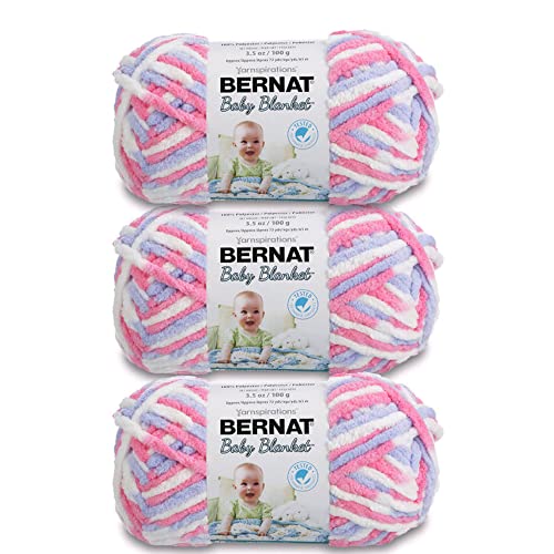 Bernat Baby Blanket Pink/Blue Ombre Yarn - 3 Pack of 100g/3.5oz - Polyester - 6 Super Bulky - 72 Yards - Knitting, Crocheting, Crafts & Amigurumi, Chunky Chenille Yarn