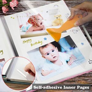 Vienrose Baby Photo Album Self Adhesive Memory Book 4x6 Magnetic Scrapbook Kit with Clean-Touch Ink Pad Handprint Footprint and A Metallic Pen for Boy/Girl 2 Windows 40 Pages Grey