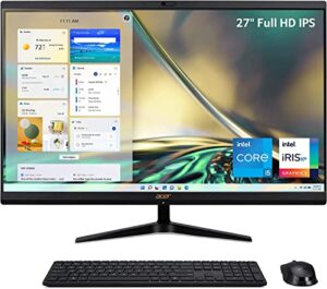 acer aspire 27" fhd premium all-in-one computer | 12th gen intel core i5-1235u | intel iris xe graphics | wireless mouse & keyboard | windows 11 (black, 16gb ram | 512gb ssd)