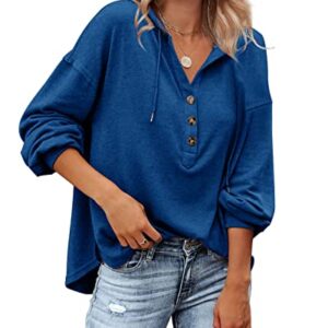 Tutorutor Women's Long Sleeve Deep V Neck Henley Shirts Button Down Drawstring Sweatshirt Hoodies Pullover Tops