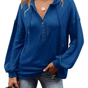 Tutorutor Women's Long Sleeve Deep V Neck Henley Shirts Button Down Drawstring Sweatshirt Hoodies Pullover Tops