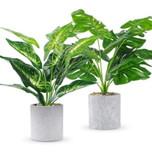 wukoku 2pcs fake plants 16" faux plants artificial potted plants indoor for home office farmhouse kitchen bathroom table shelf decor