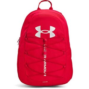 under armour adult hustle sport backpack , red (600)/metallic silver , one size fits all