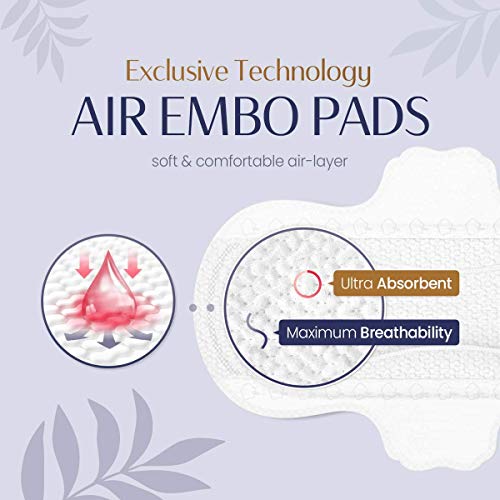 DEAR SKIN Air Embo Derma Sanitary Pads - [Overnight / 12 Count], Extra Long Sanitary Pads, Heavy Absorbency, Leak-Free Guard, Breathable Layers, Overnight Pads with Wings,