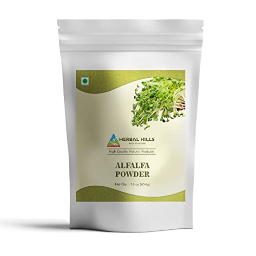 HERBAL HILLS Alfalfa Powder | 16 Oz (454 GMS) | Green Superfood Dried Whole Young Leaves