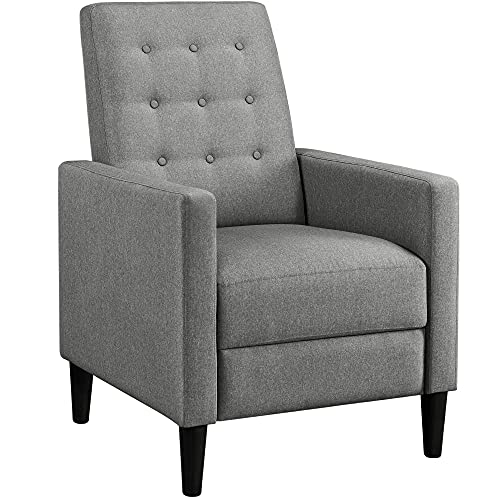 Topeakmart Mid-Century Modern Fabric Recliner Modern Tufted Reclining Single Sofa for Living Room Padded Cushion Home Theater Seat Grey