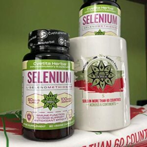 Selenium | 80 Vegetarian Capsules x 100mcg (80 Days Supply) | Maintenance of Normal Hair | Nails | Immune System & Thyroid Function