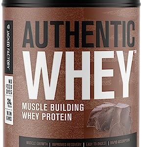 Jacked Factory Authentic Whey Muscle Building Whey Protein Powder - Low Carb, Non-GMO, No Fillers, Mixes Perfectly - Chocolate Flavor