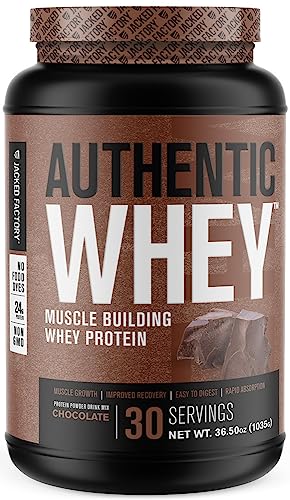 Jacked Factory Authentic Whey Muscle Building Whey Protein Powder - Low Carb, Non-GMO, No Fillers, Mixes Perfectly - Chocolate Flavor