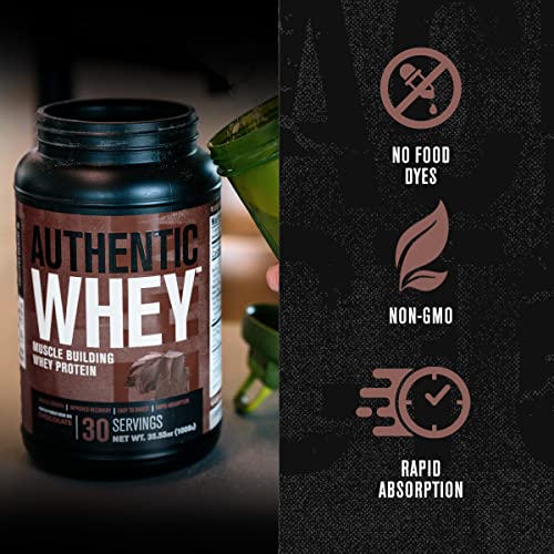 Jacked Factory Authentic Whey Muscle Building Whey Protein Powder - Low Carb, Non-GMO, No Fillers, Mixes Perfectly - Chocolate Flavor