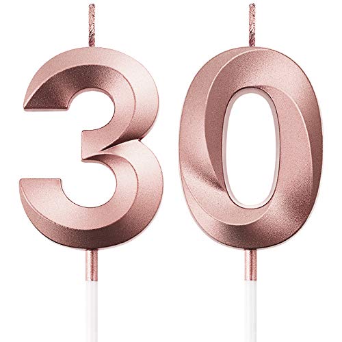 BBTO 30th Birthday Candles Cake Numeral Candles Happy Birthday Cake Topper Decoration for Birthday Party Wedding Anniversary Celebration Supplies (Rose Gold)