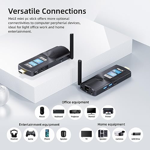 MeLE PCG02 Fanless Mini PC Stick Windows 11 Pro Celeron J4125 8GB 128GB Micro Desktop Computer Stick Support HDMI 4K 60Hz Wi-Fi5 Gigabit Ethernet BT4.2 on Business Office Industrial IOT Media Home