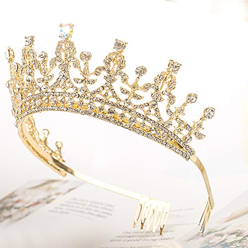 Didder Crowns for Women Rhinestone Crown Tiara, Tiaras and Crowns for Women, Tiaras for Girls Gold Crown for Girls Elegant Princess Crown Tiara with Combs Wedding Bridal Tiara Birthday Prom Party